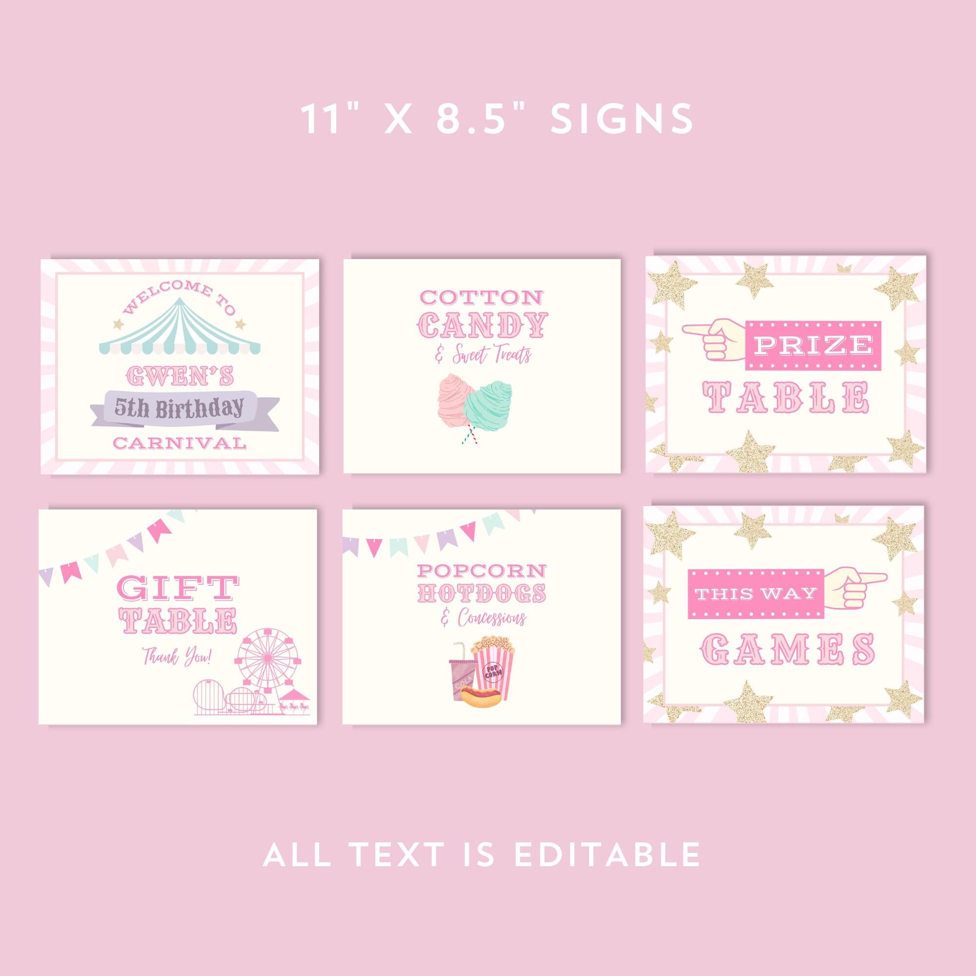 Carnival Birthday Party Pastel Table Signs EDITABLE Carnival Girls ...