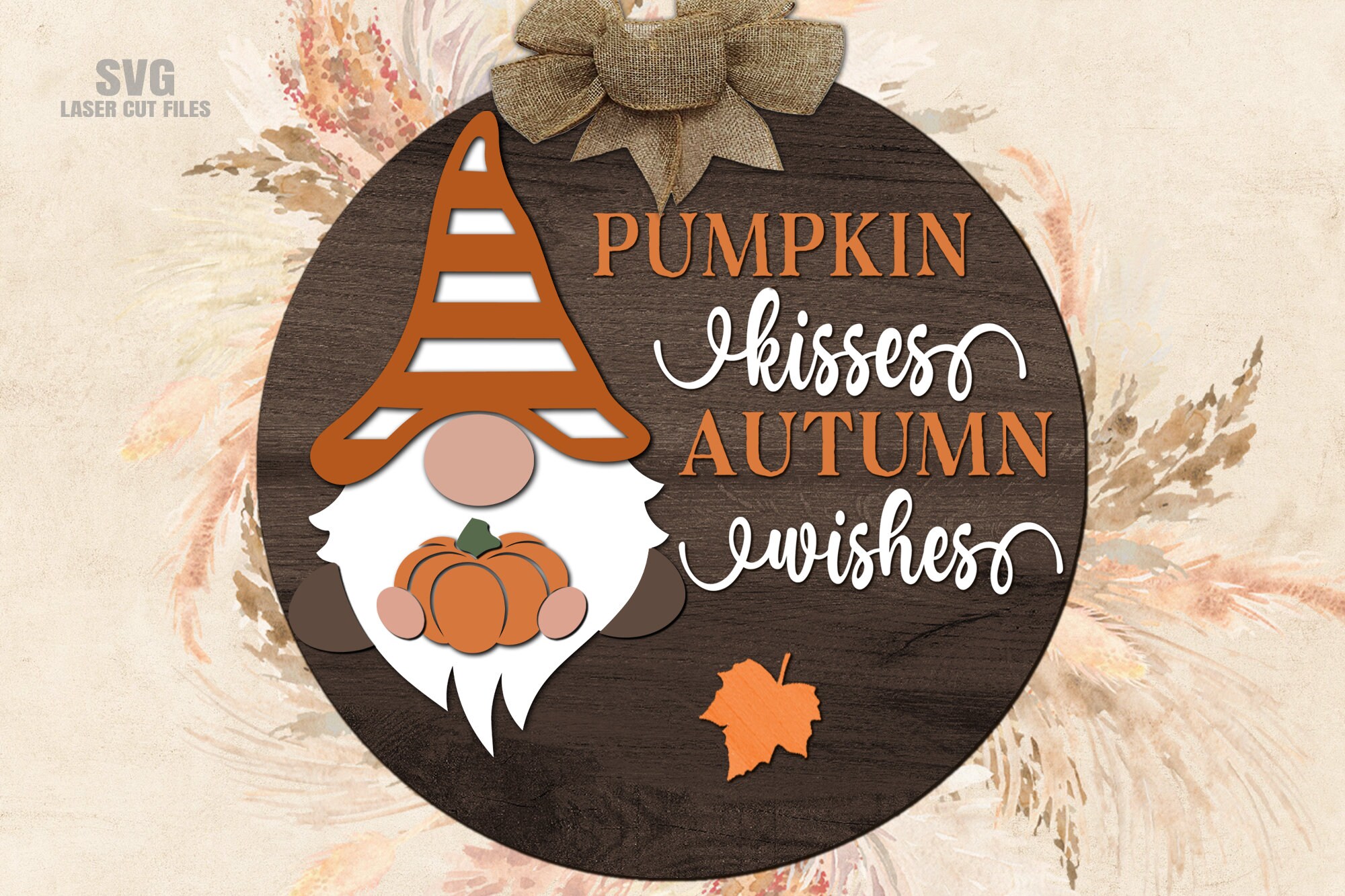 Fall Gnome SVG Laser Cut Files Fall Door Sign Round Wood Sign Pumpkin ...