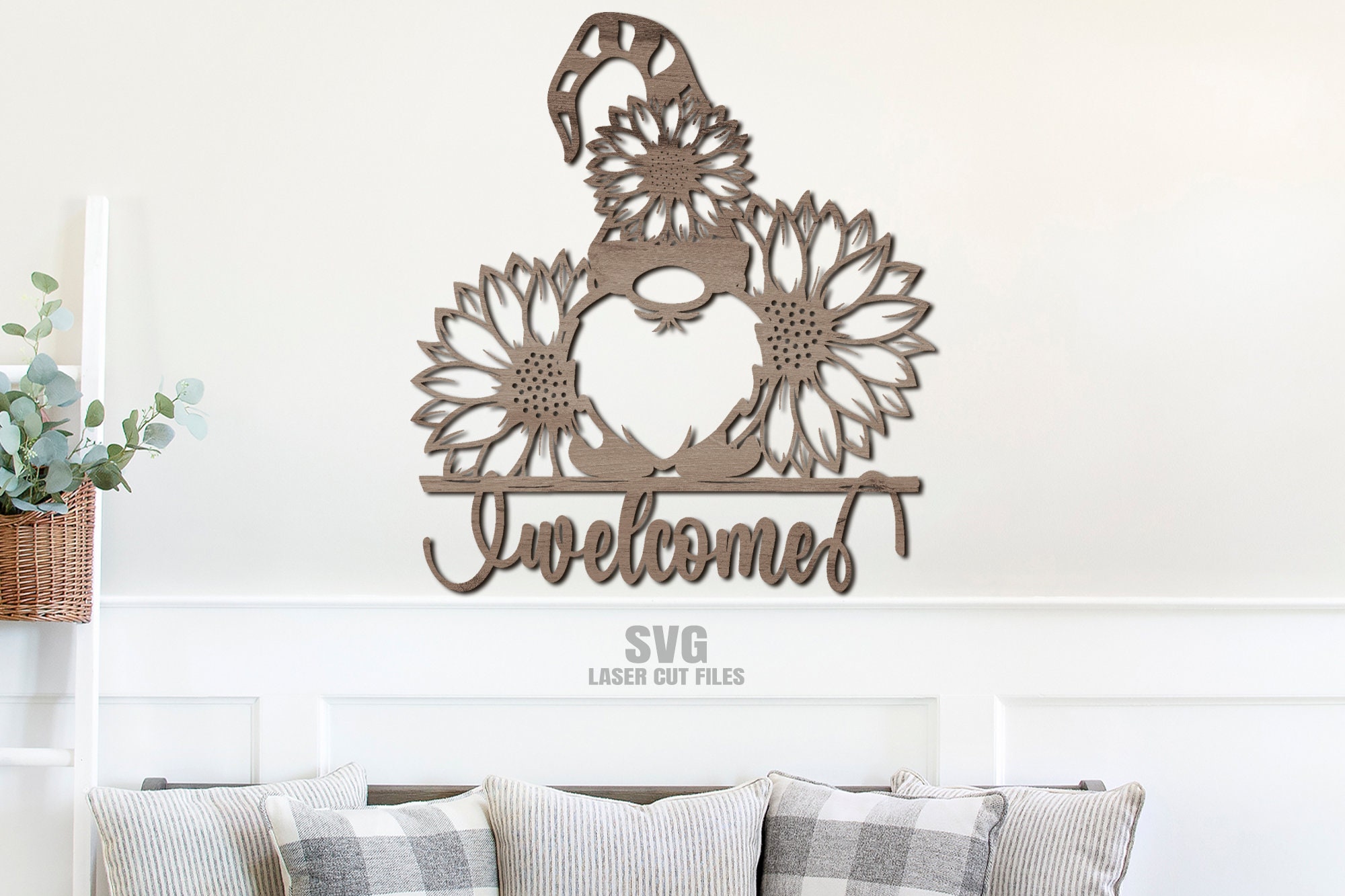 Sunflower Gnome SVG Laser Cut Files Welcome Sign SVG Gnome Door Hanger ...