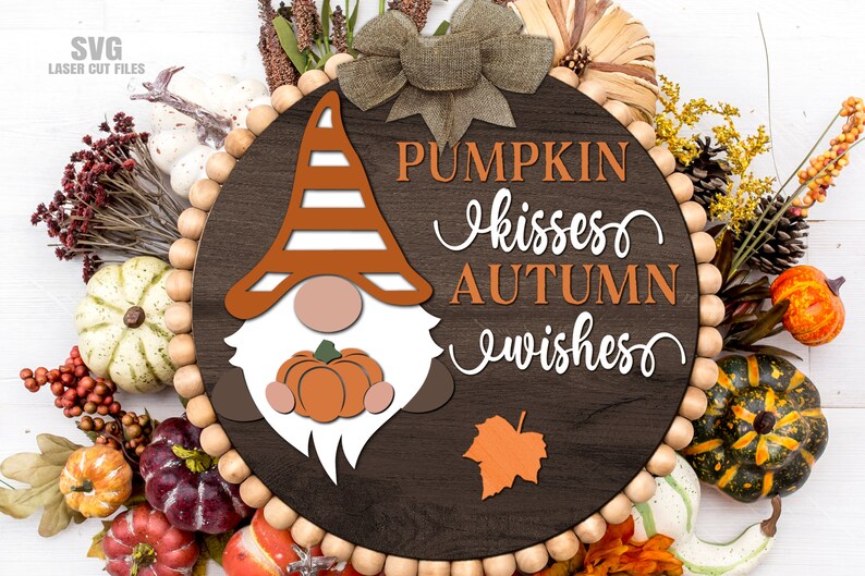 Fall Gnome SVG Laser Cut Files Fall Door Sign Round Wood Sign Pumpkin ...