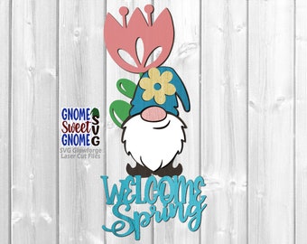 Spring Gnome Shelf Sitter Sign SVG File Easter Gnome Sign Tulip Flowers ...