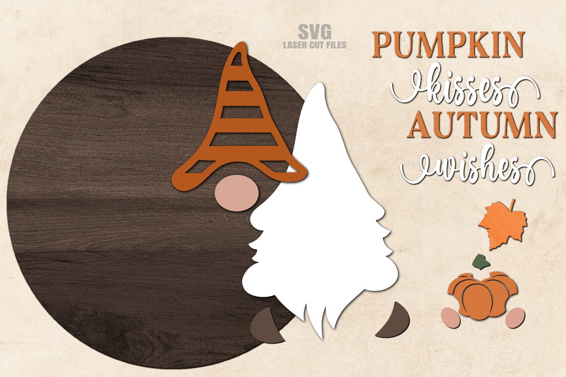 Fall Gnome SVG Laser Cut Files Fall Door Sign Round Wood Sign Pumpkin ...