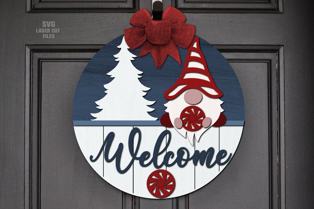 Peppermint Gnome SVG - Laser Cut Files - Christmas Door Hanger ...