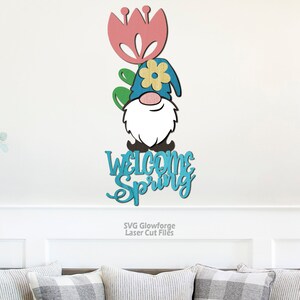 Welcome Spring Gnome SVG - Glowforge Files - Laser Cut Files - CNC ...