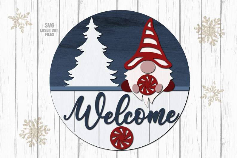 Peppermint Gnome SVG Laser Cut Files Christmas Door Hanger Christmas ...