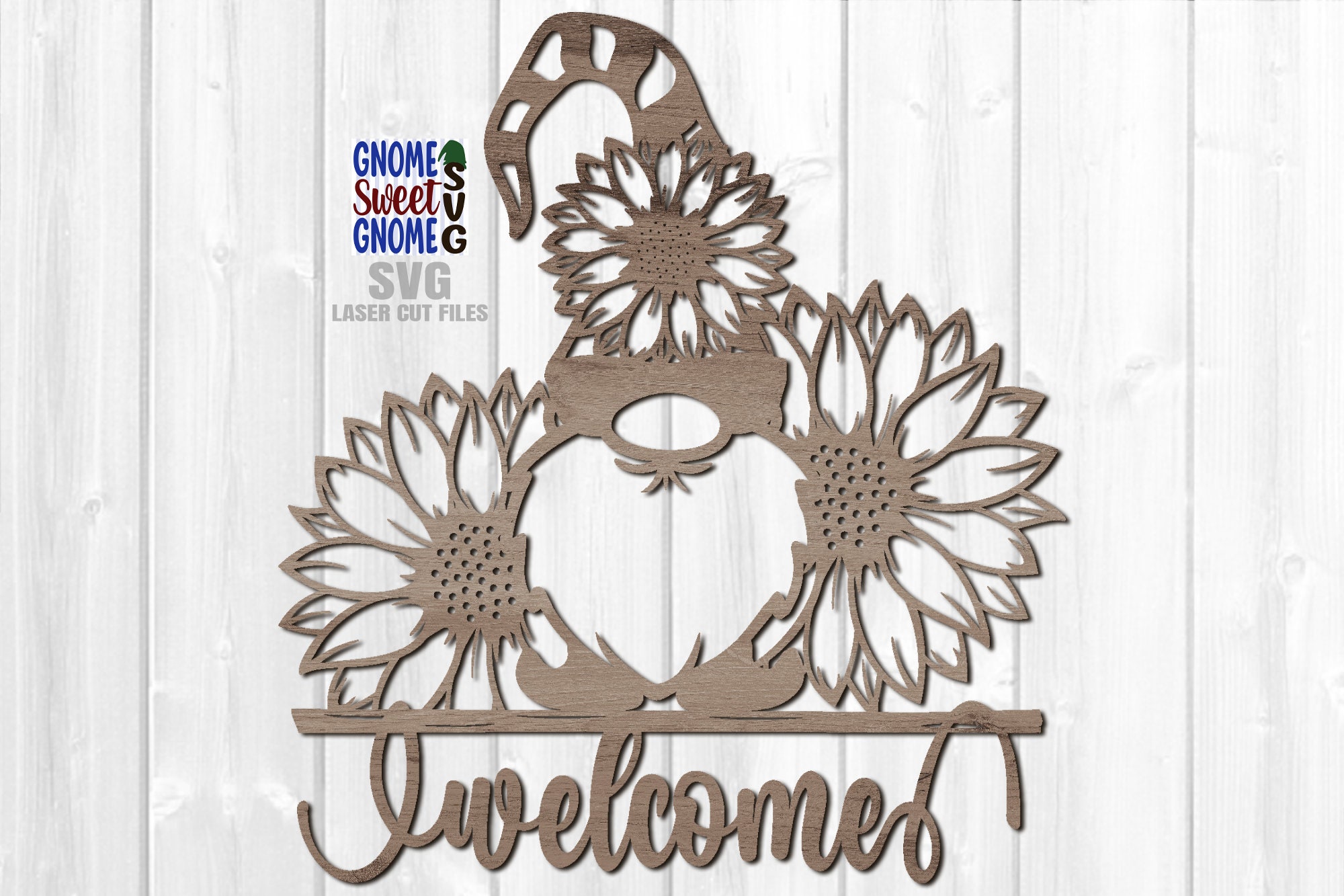 Sunflower Gnome SVG Laser Cut Files Welcome Sign SVG Gnome Door Hanger ...