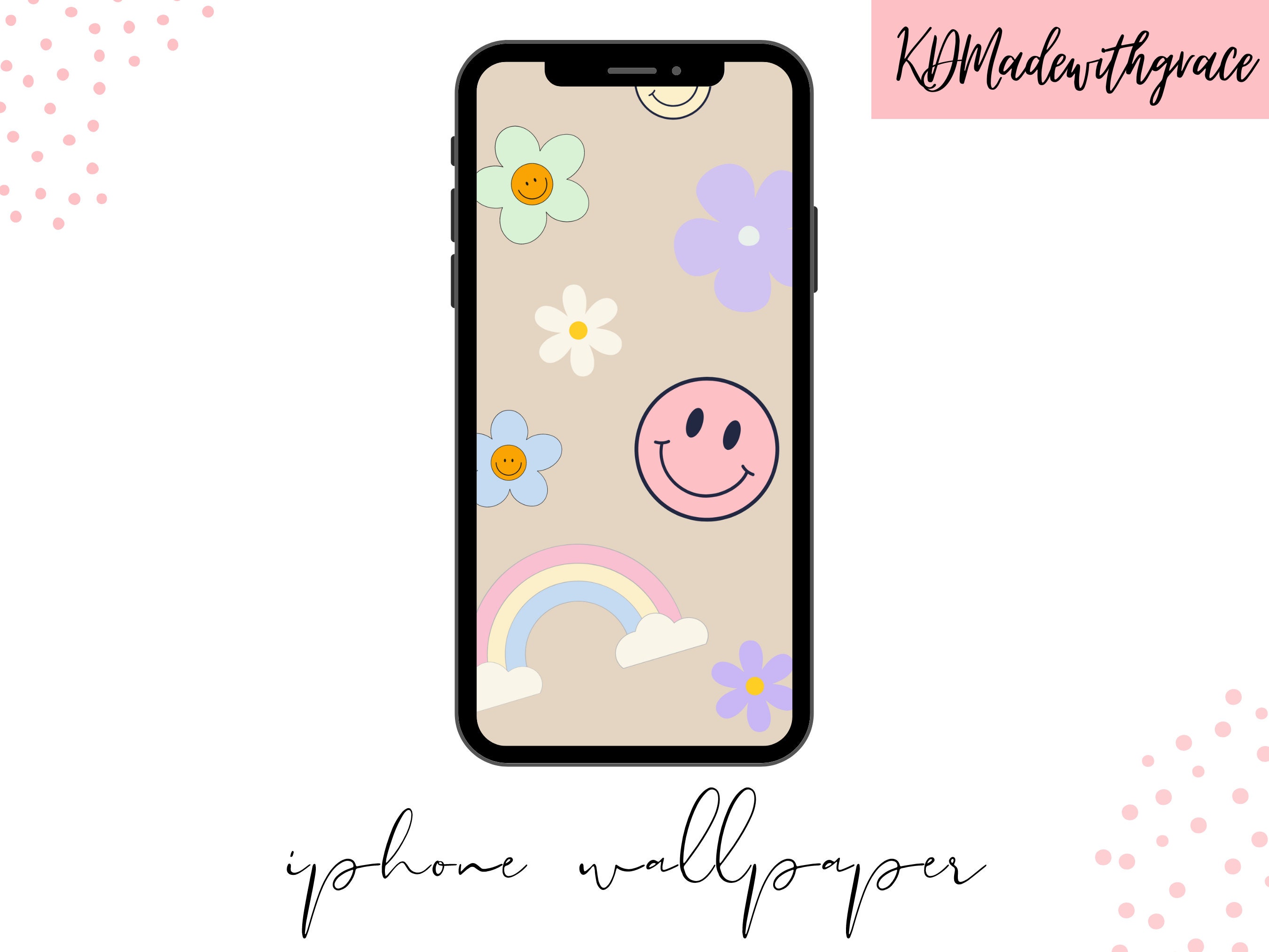 Neutral Smiley Face iPhone Wallpaper, Rainbow Flower Phone Background ...