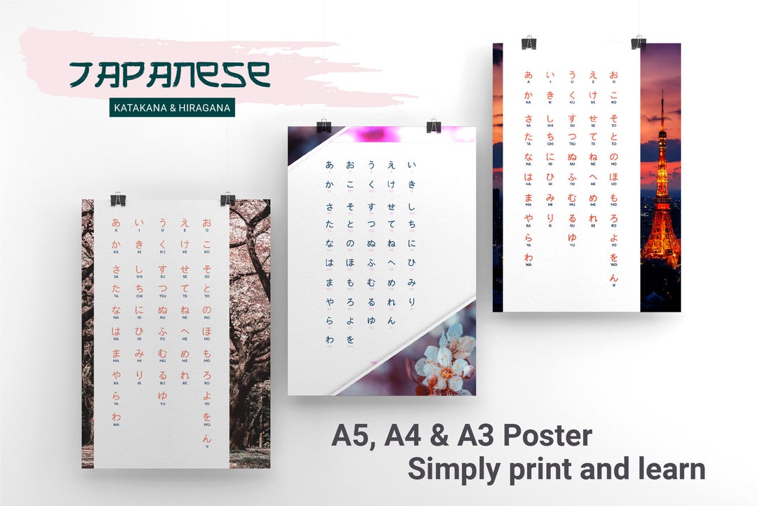 Japanese Katakana & Hiragana Poster A5,A4,A3 Print and Learn by ...