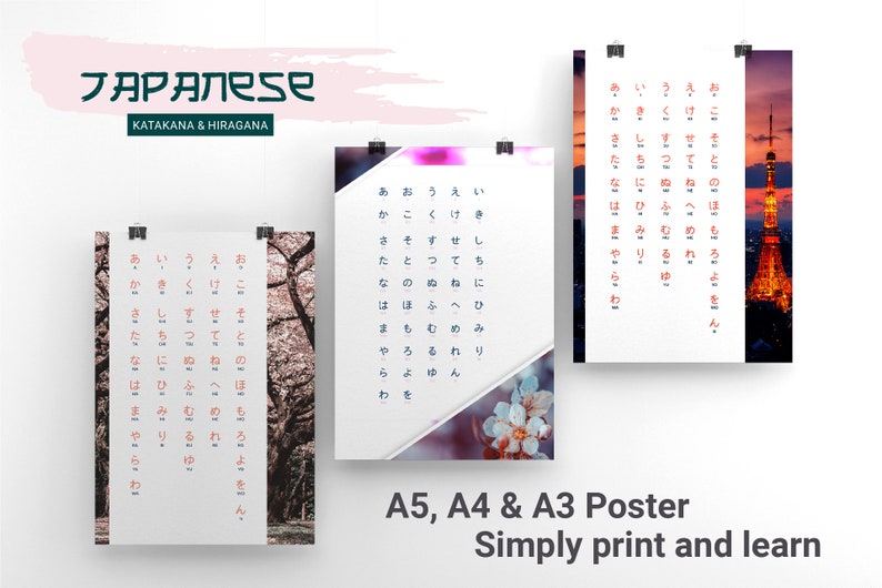 Japanese Katakana & Hiragana Poster A5A4A3 Print and - Etsy