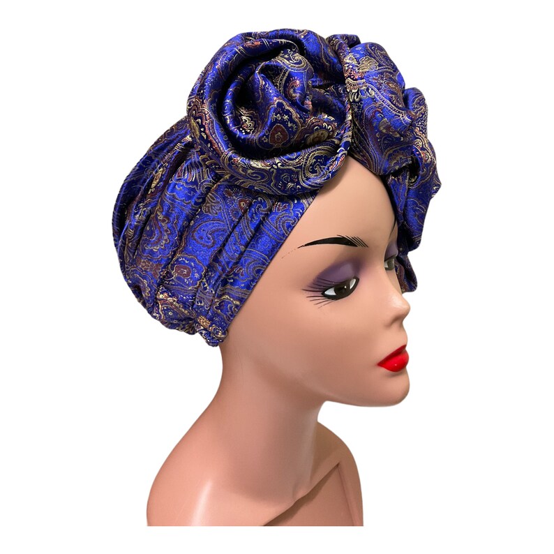 Royal Blue Damask Auto Gele: Pre-tied African Head Wrap - Etsy