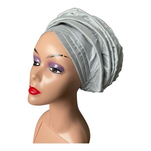 Silver Auto Gele, Pre Tied Head Wrap for Women, Turban Hat for Wedding ...