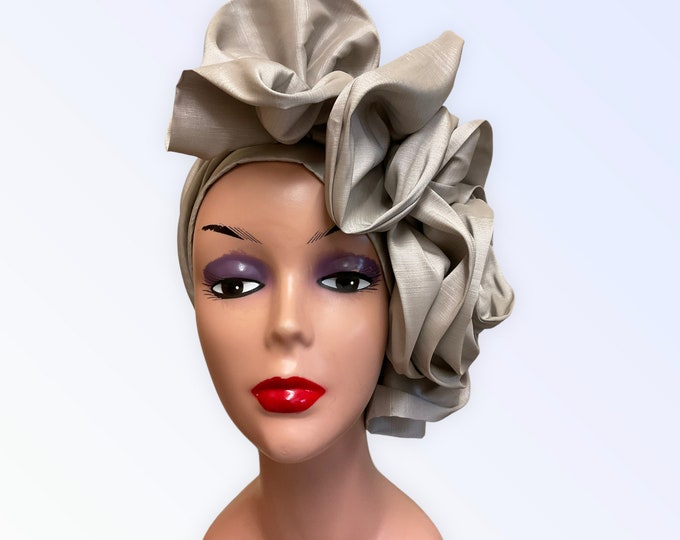 Silky Satin, Tall, High Volume, Turban, Wedding Turban, White, Dressy ...