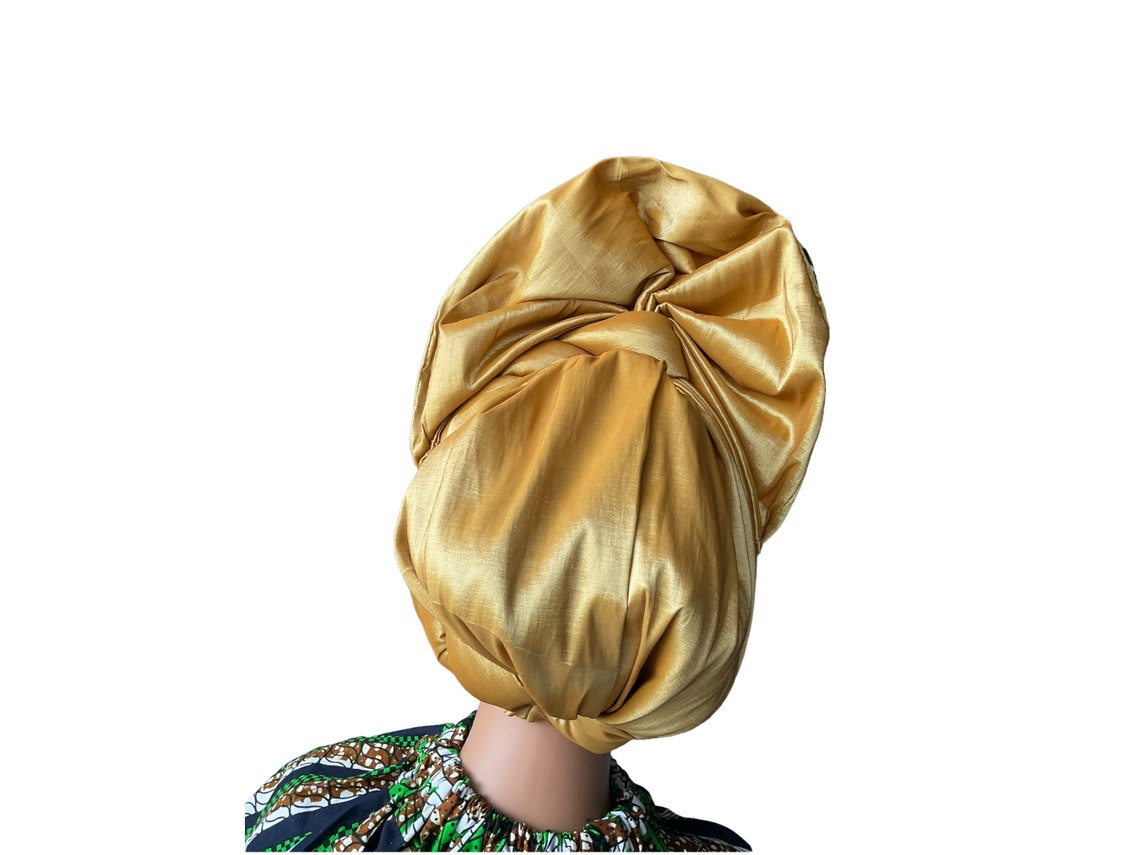 Gold Autogele: Pre-tied African Head Wrap for Wedding Guest - Etsy