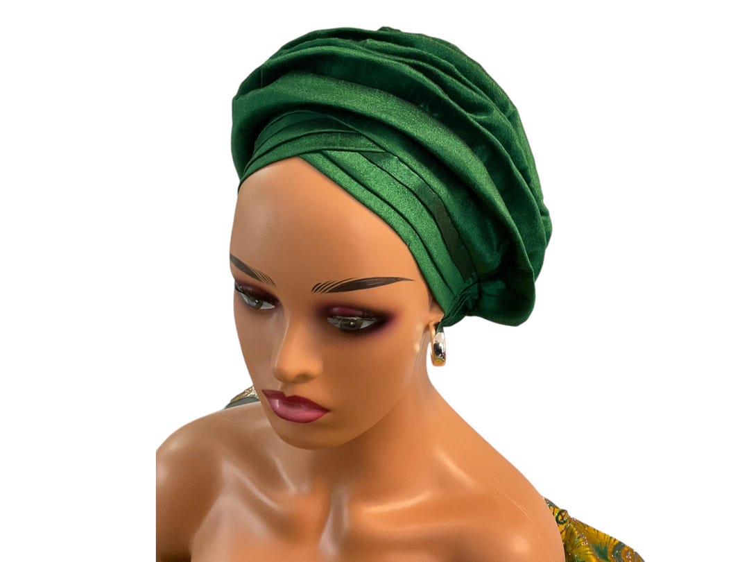 Green Auto Gele: Pre-tied Dupion Silk Head Wrap - Nigerian Style - Etsy