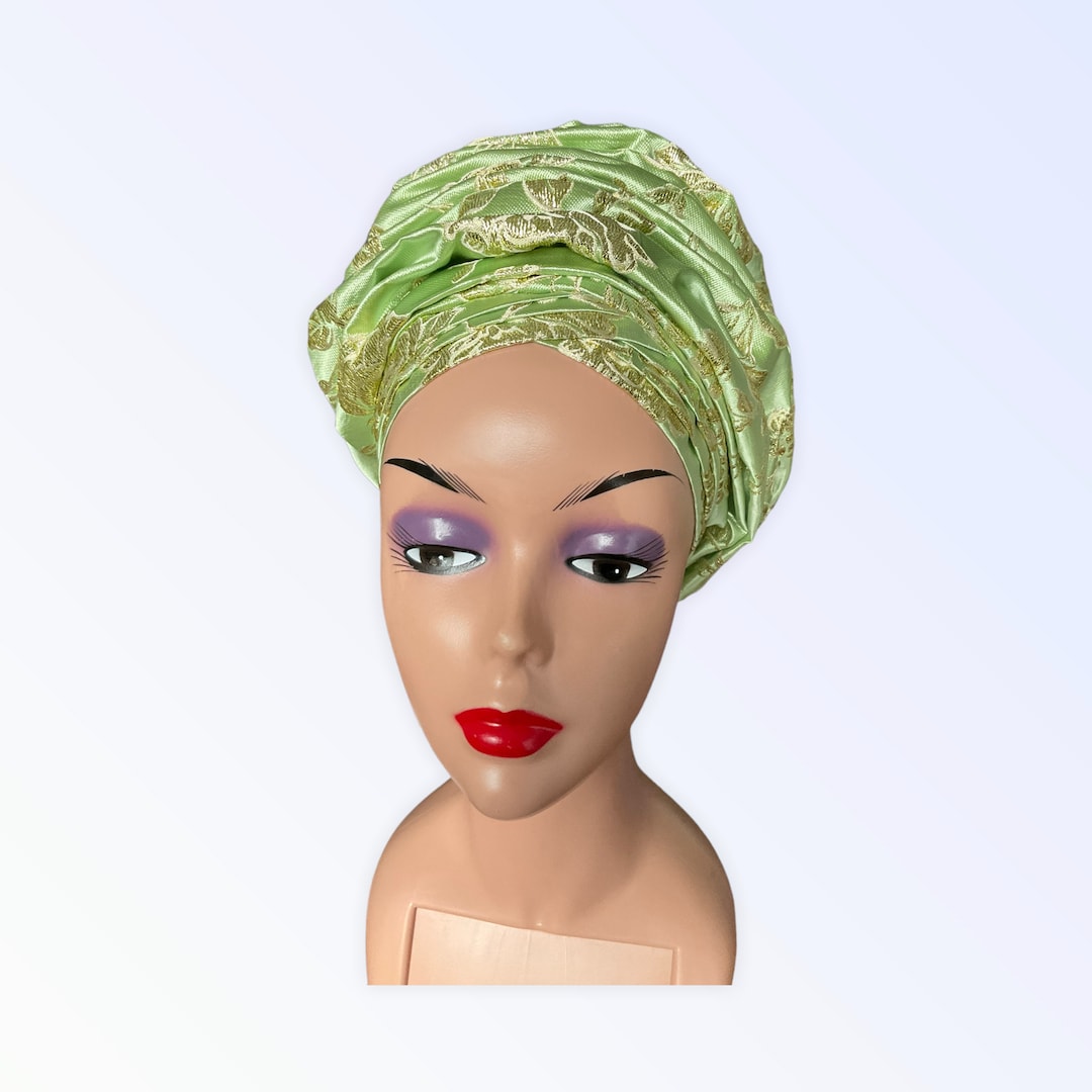 Green & Gold Damask Auto Gele: Pre-tied African Headwrap - Etsy