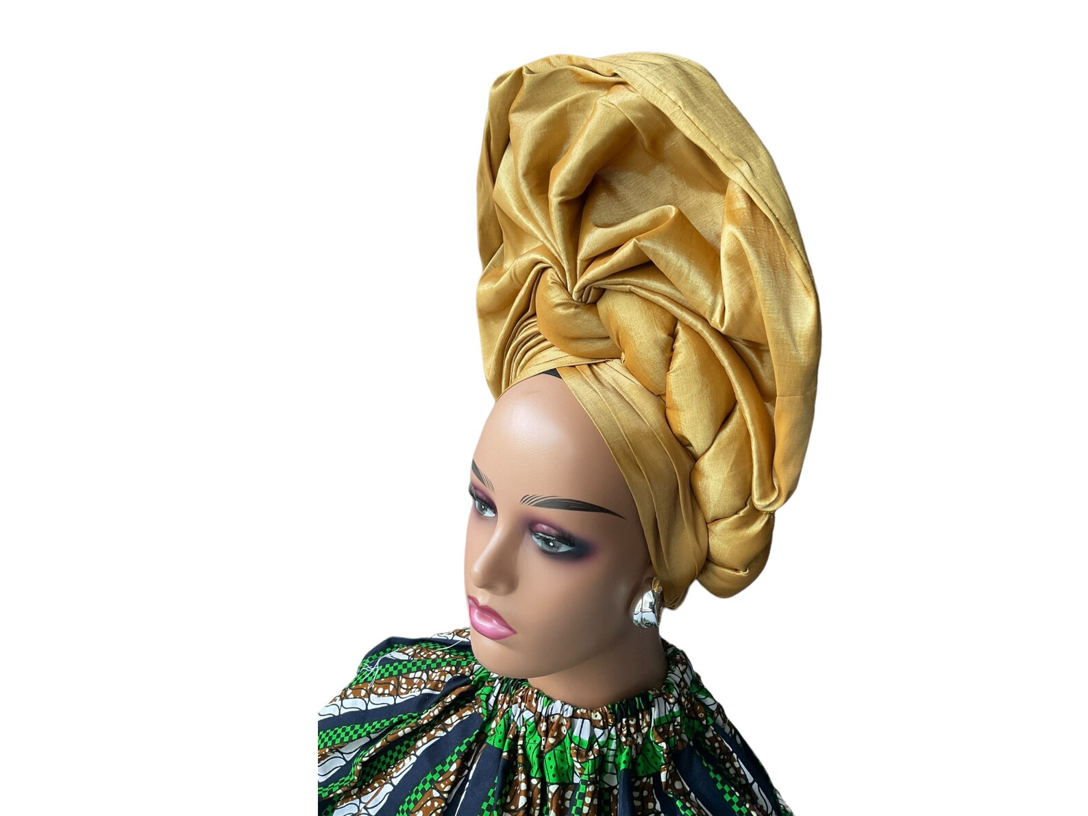 Gold Autogele: Pre-tied African Head Wrap for Wedding Guest - Etsy