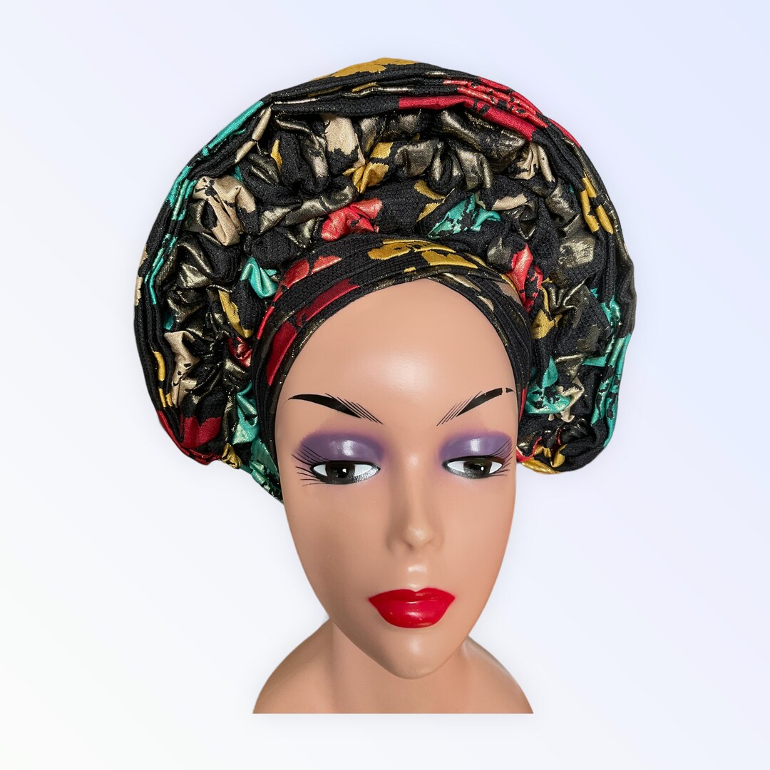 Auto Gele Ready to Wear, Wedding Party Damask Head Tie, Women Pre-tied ...