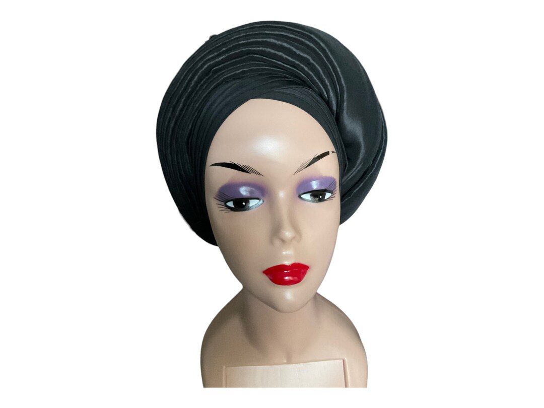 Auto Gele Ready to Wear, Blue Raw Silk Gele Hat, Style Head Tie ...