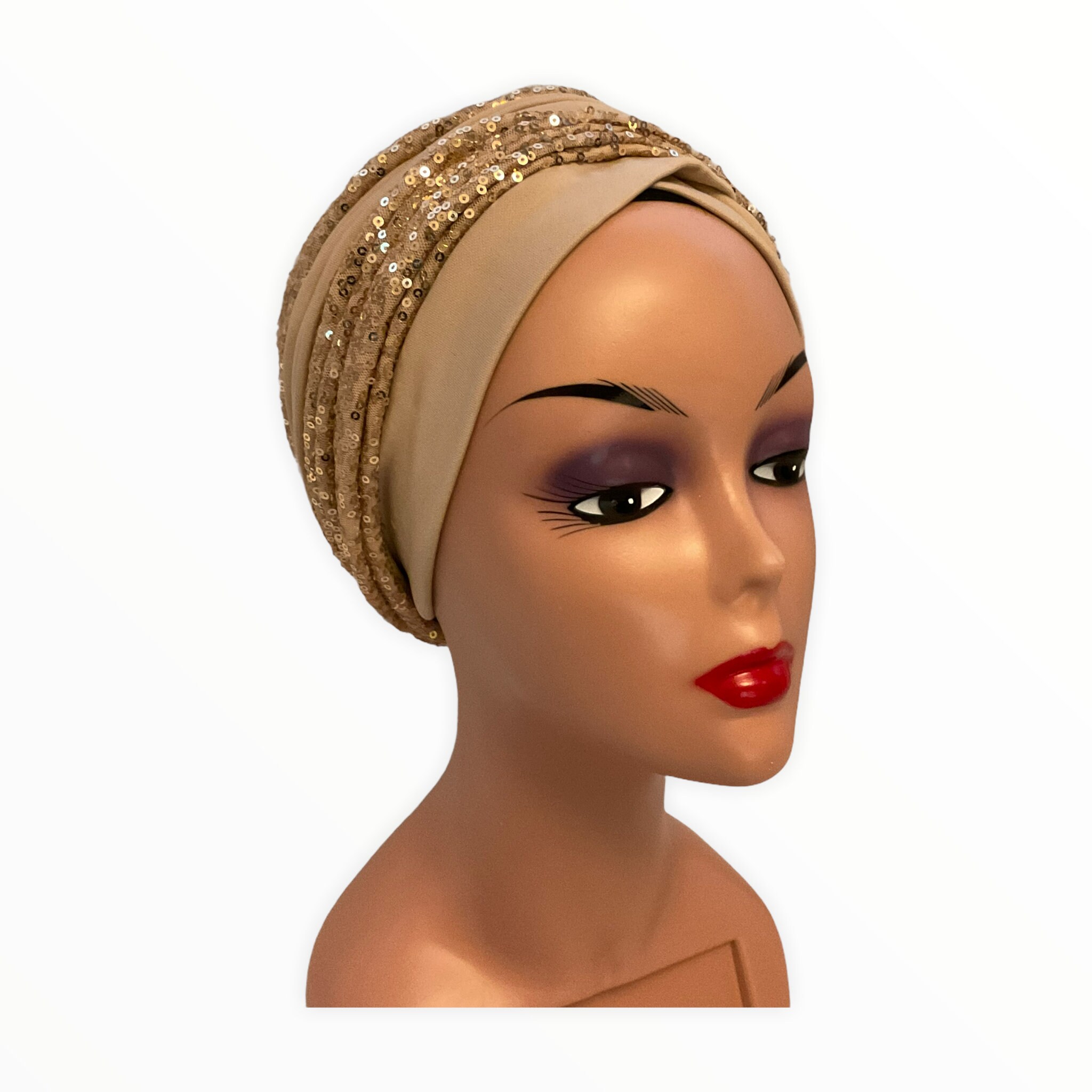 Sequin Fashion Turban Hat | Pre Styled Women’s Silver Head Wrap ...