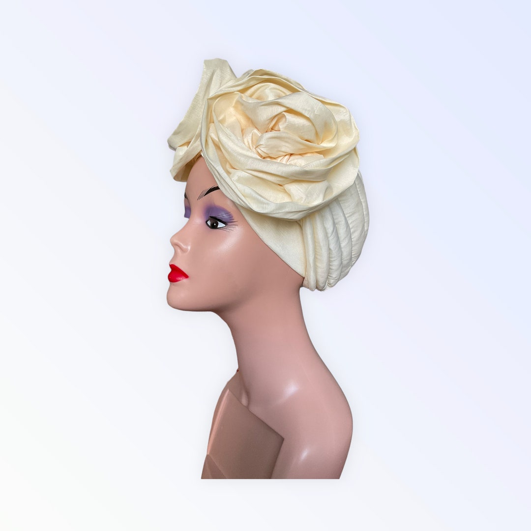 Pre Tied Double Bow Turban Hat for Woman | Ivory Head Wrap | Pre Styled ...