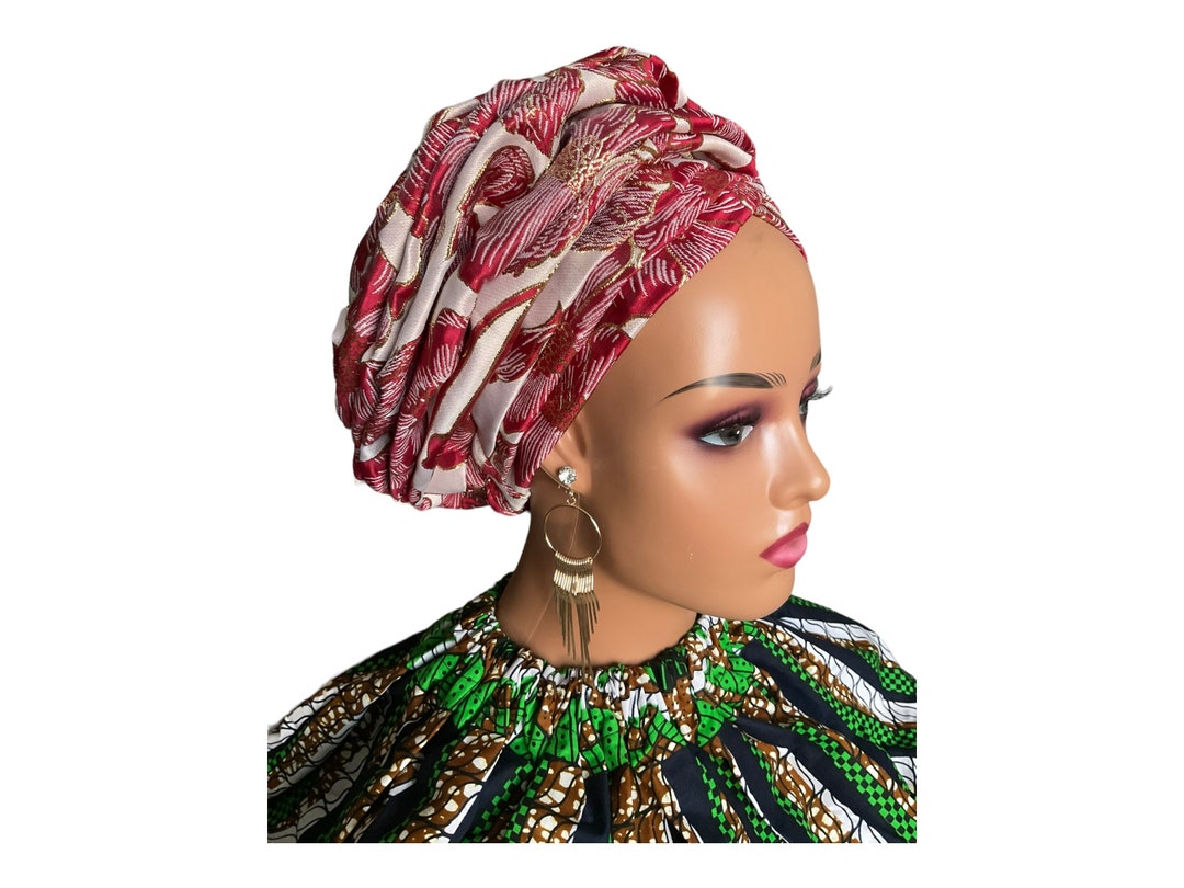 Autogele for Women, Yoruba Party Head Tie, Nigerian Damask Headwrap ...