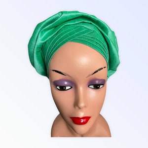 Green Auto Gele, Dupion Raw Silk Auto Gele, Nigerian Pre Styled Party ...