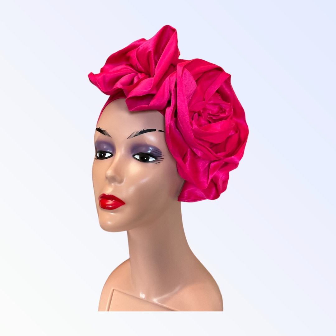Pink Pre Tied Ladies Head Wrap | Ready to Wear Side Ruffle Head Tie ...