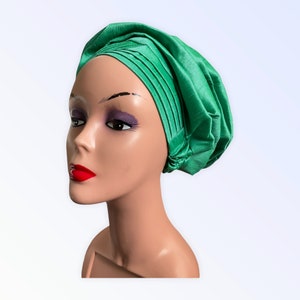 Green Auto Gele, Dupion Raw Silk Auto Gele, Nigerian Pre Styled Party ...