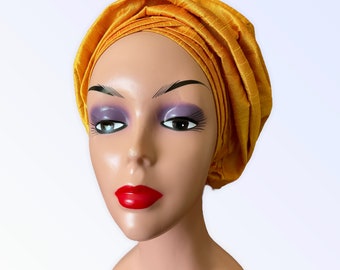 Green Auto Gele Ready to Wear, Dupion Raw Silk Ruffles Style Head Tie ...