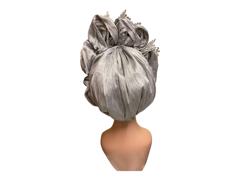 Silver Autogele: Turbante de seda dupioni preatado para mujer - Etsy España