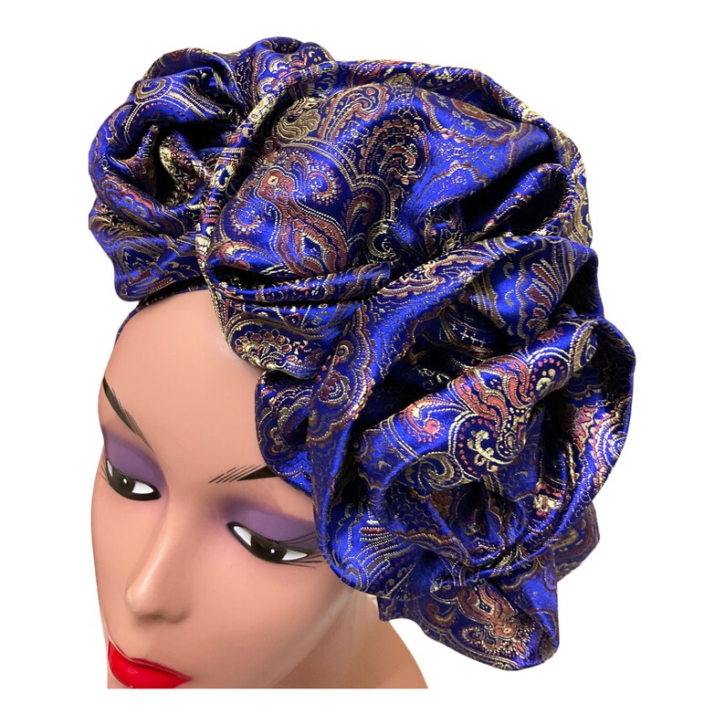 Auto Gele Ready to Wear Royal Blue Damask Head Tie Women - Etsy