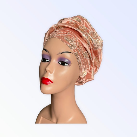Auto Gele Ready to Wear Rose Gold Damask Auto Gele Women - Etsy