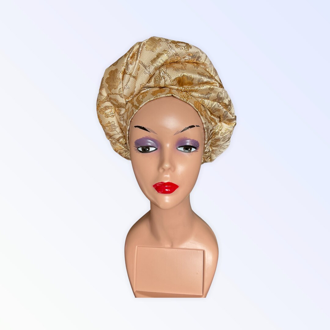 Gold Auto Gele Ready to Wear Africa Damask Auto Gele Women - Etsy