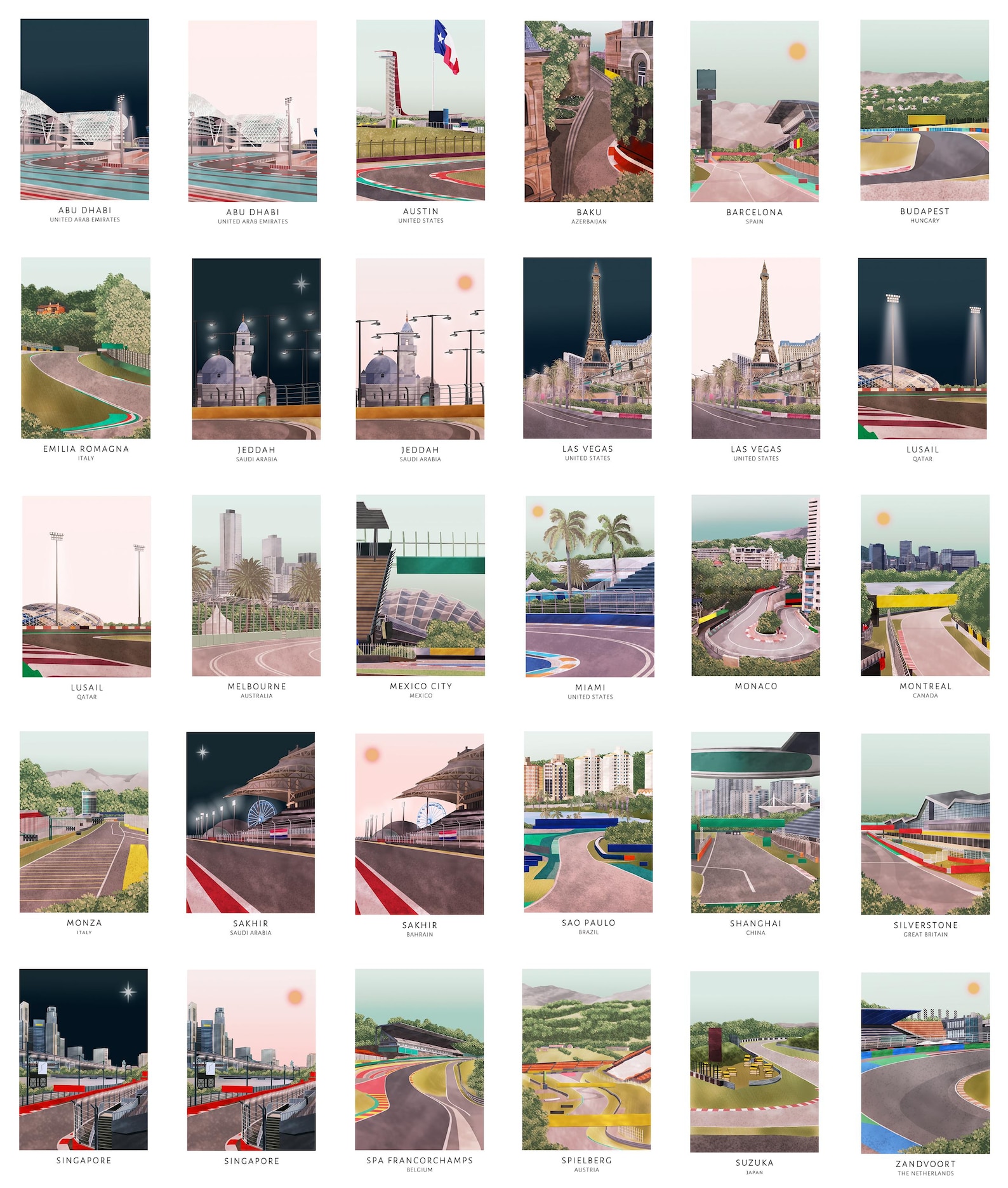 Formula One Race Track Location Print A6, A5, A4, A3 - Etsy
