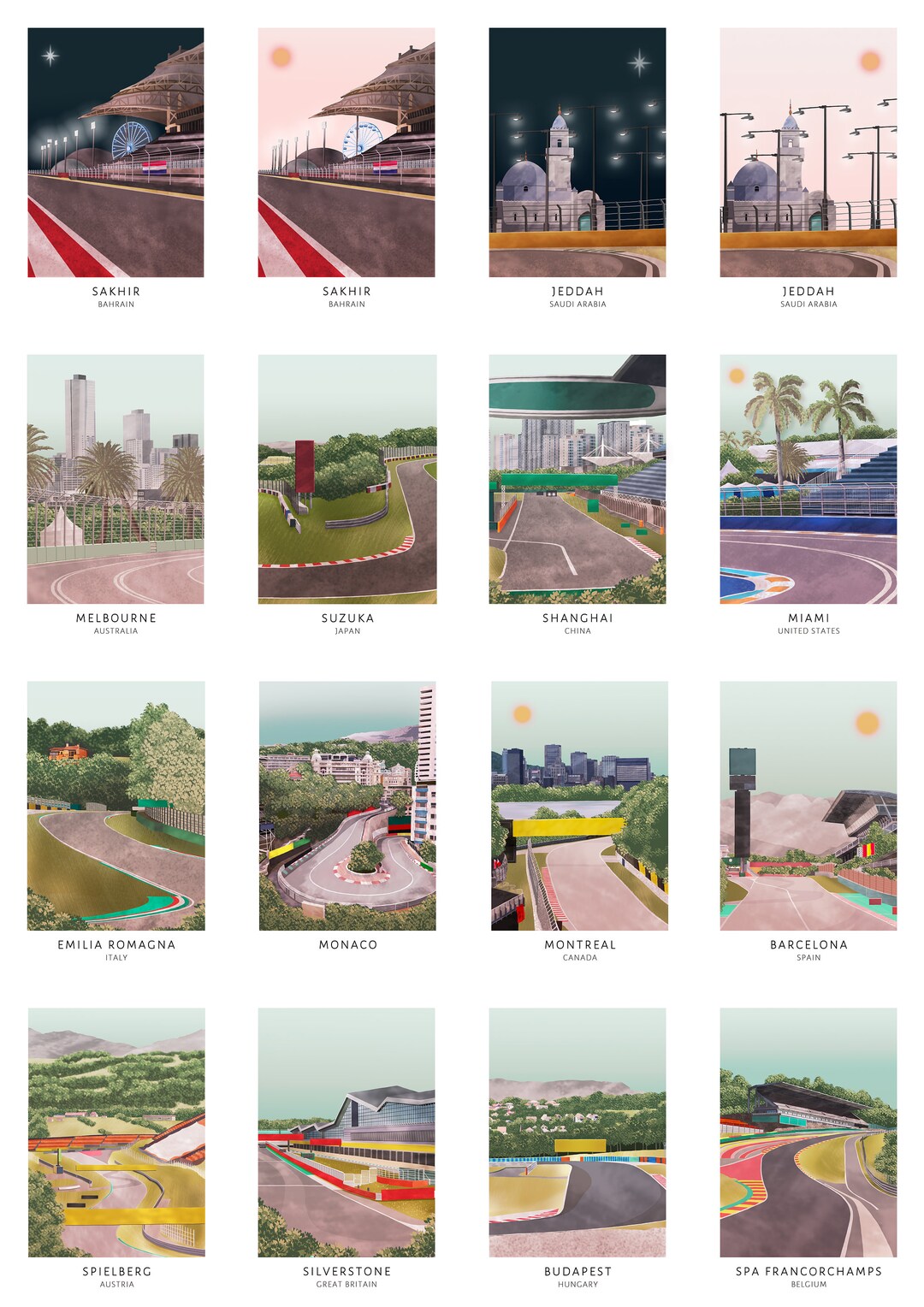 Formula One Race Track Location Print Bundle of 3 A6, A5, A4, A3 - Etsy