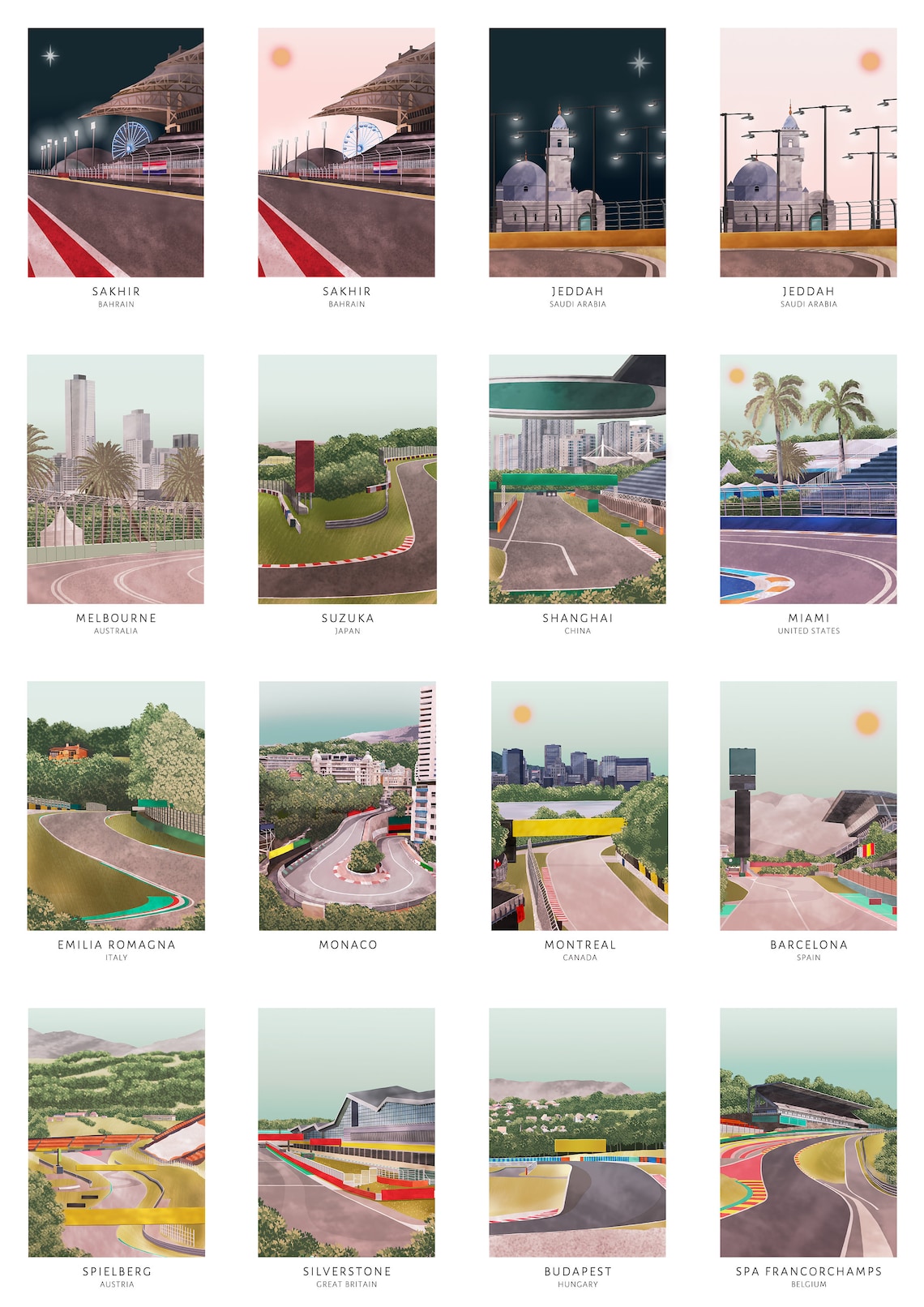 Formula One Race Track Location Print Bundle of 3 A6, A5, A4, A3 - Etsy