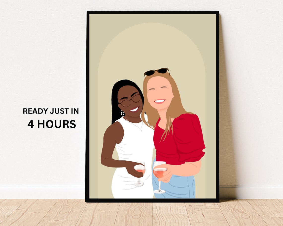 Custom Best Friend Portrait, Best Friend Birthday Gift for Her, Custom ...