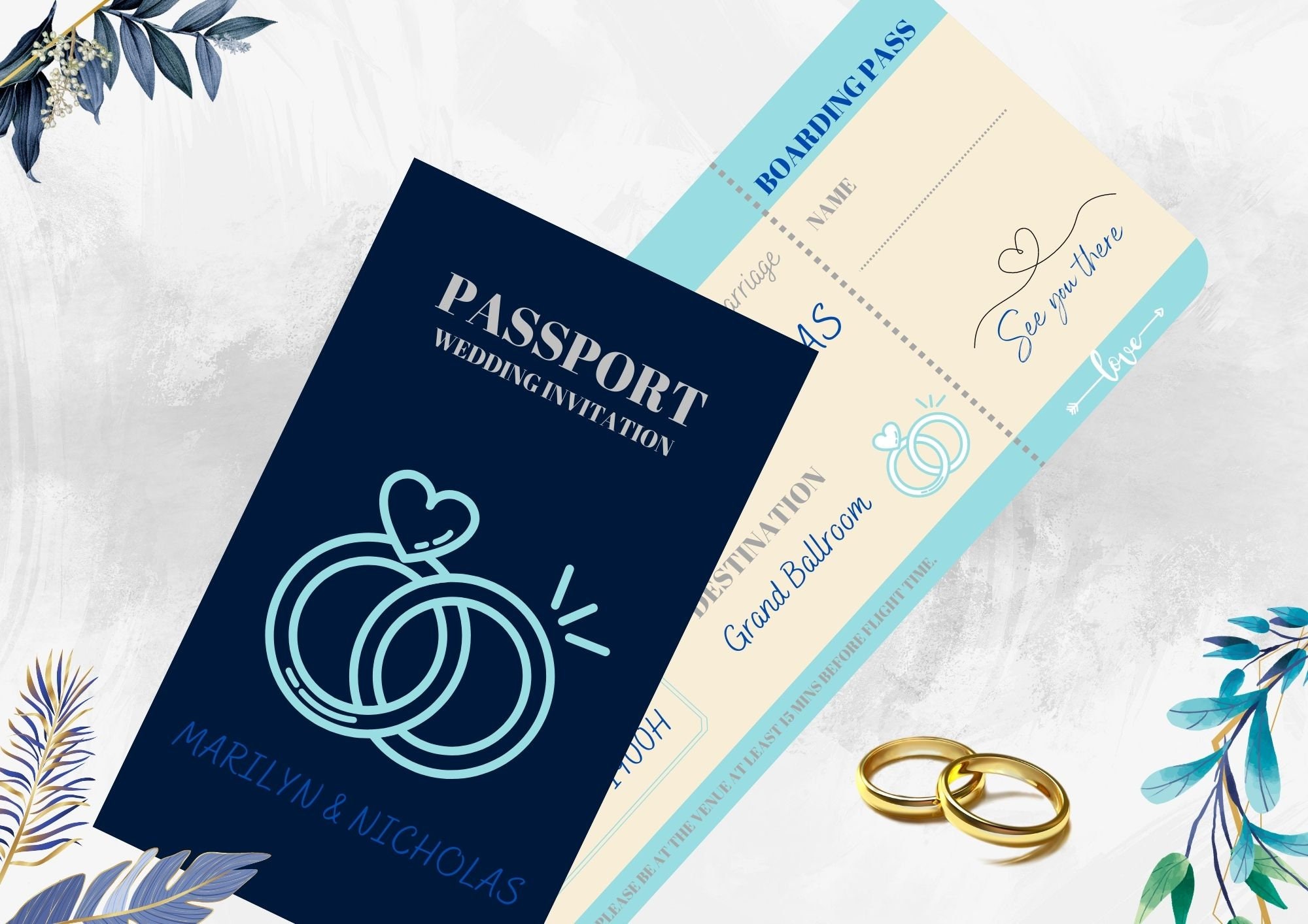 Stylish Boarding Pass Wedding Invitation Cards - Instant Download ...