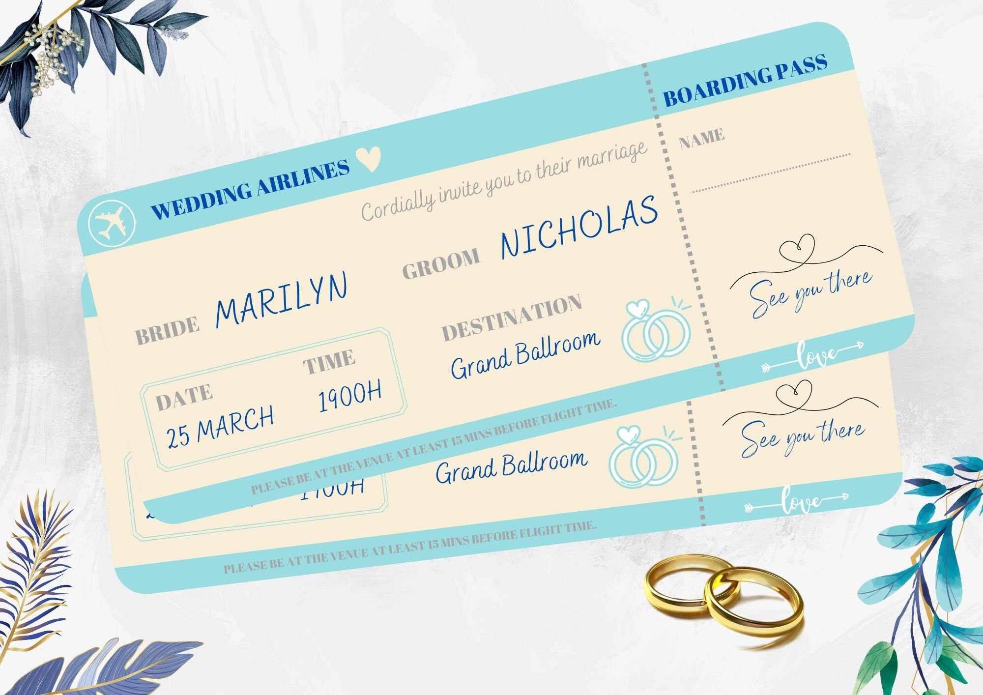 Stylish Boarding Pass Wedding Invitation Cards - Instant Download ...