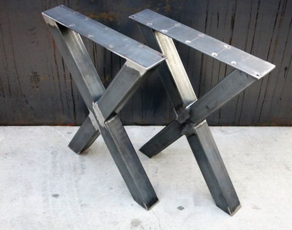 2 X-style Box Section Retro Industrial Steel Metal Dining Table Coffee ...