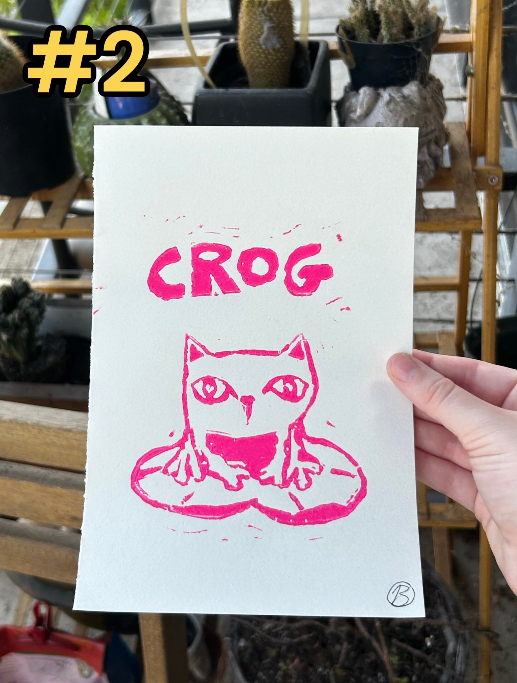Crog (cat Frog) Pink Linocut Print - Etsy
