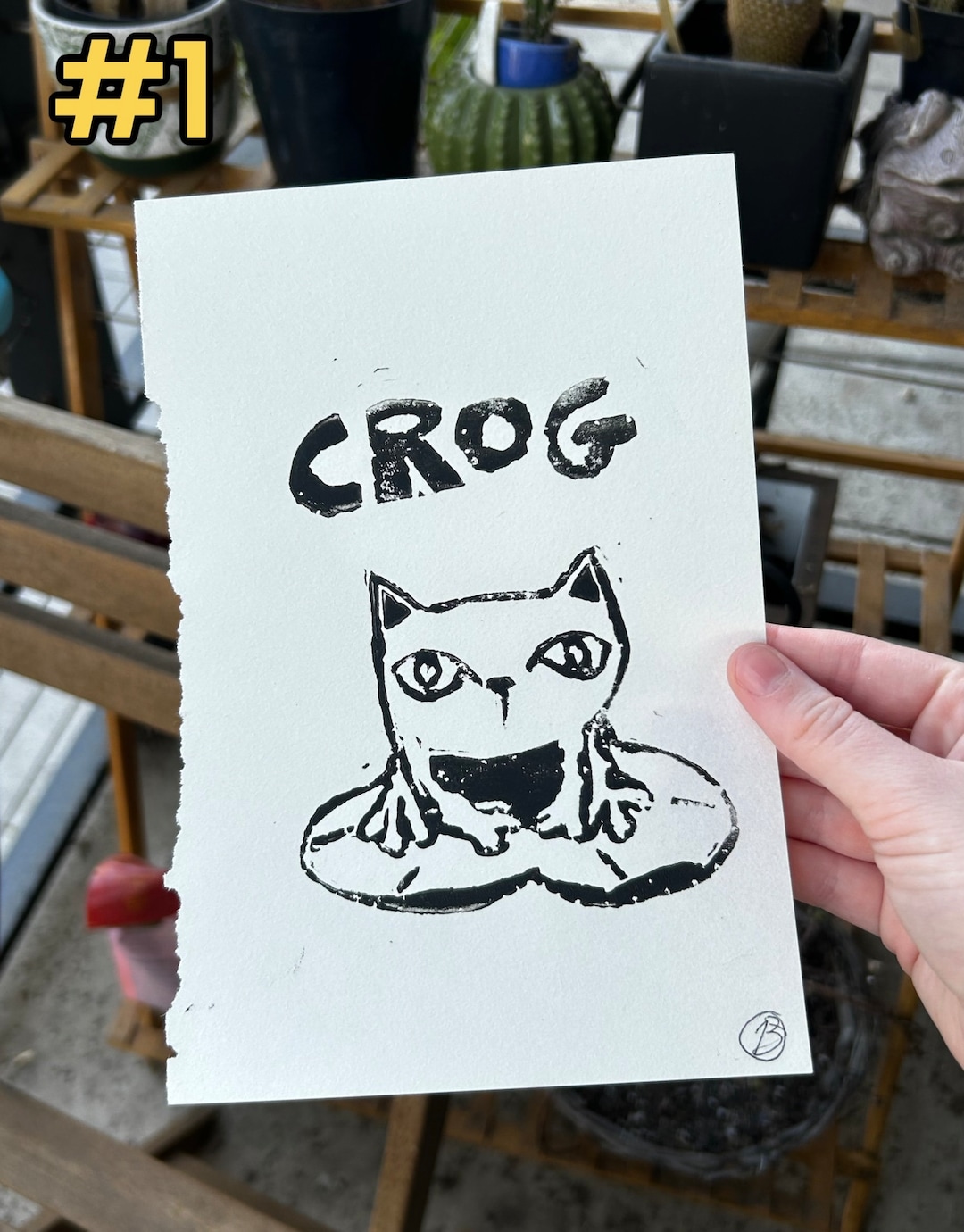 Crog (cat Frog) B&W Linocut Print - Etsy