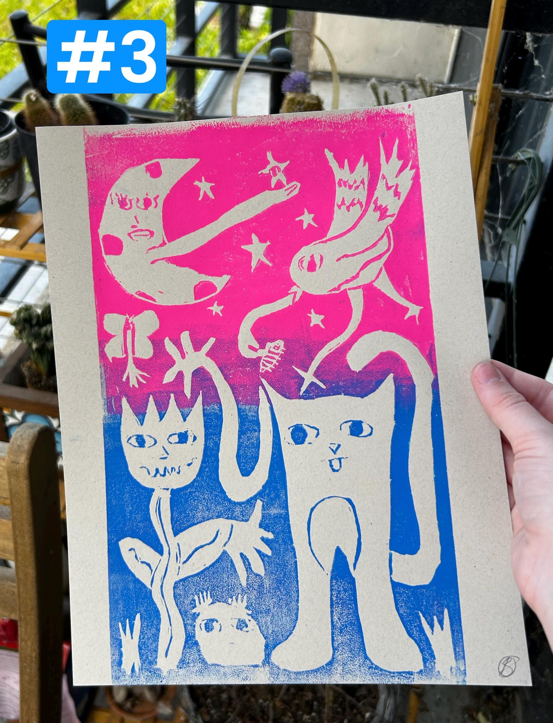 Night Friends Folk Art Linocut Block Print - Etsy