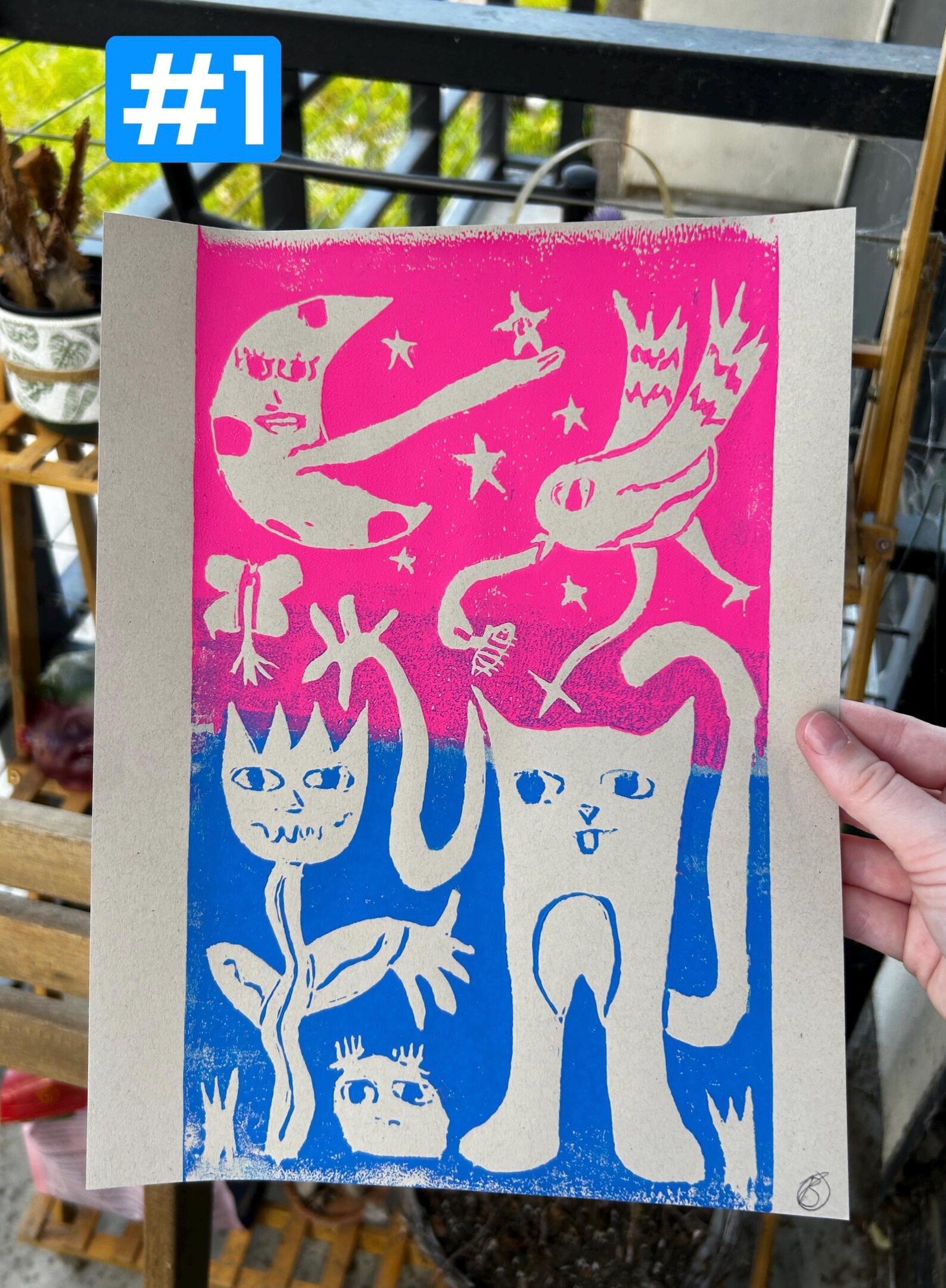 Night Friends Folk Art Linocut Block Print - Etsy