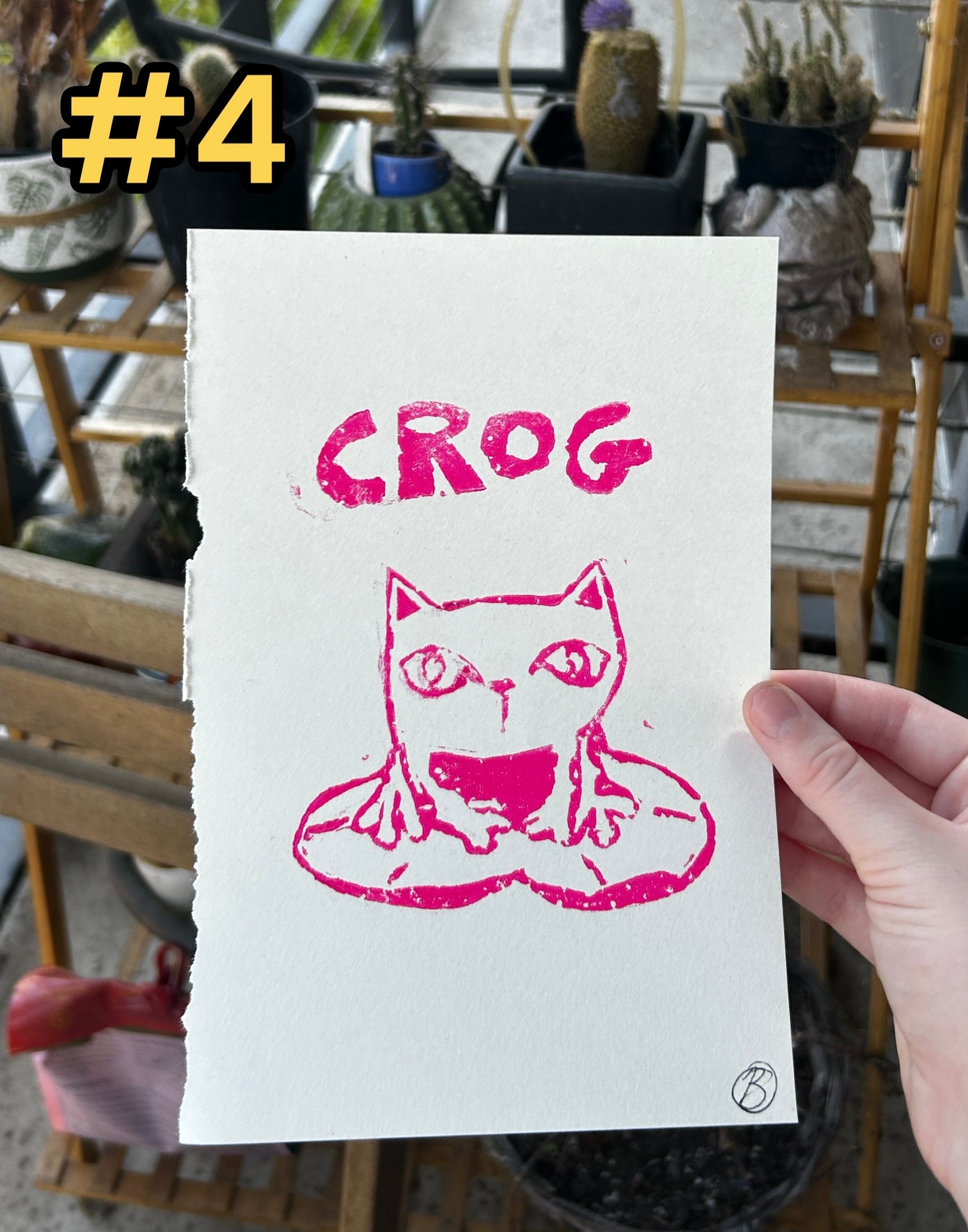 Crog (cat Frog) Pink Linocut Print - Etsy
