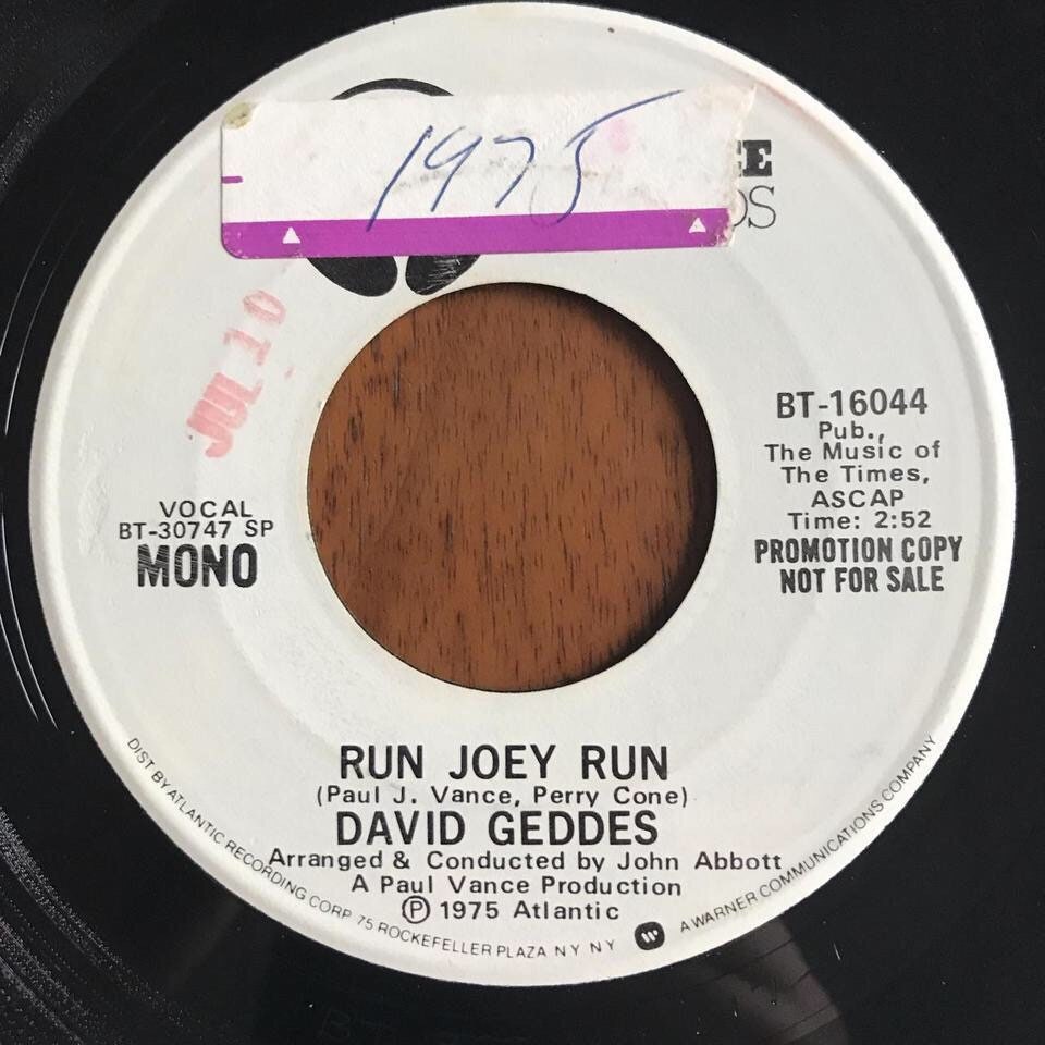 David Geddes Run Joey Run / same 7 45 RPM Vinyl Record Promo VG - Etsy