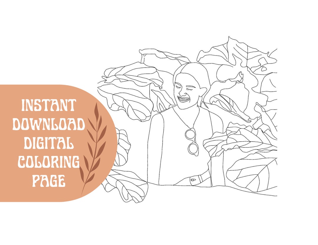 Printable Coloring Page, Digital File Coloring Page, Girl in Leaves ...