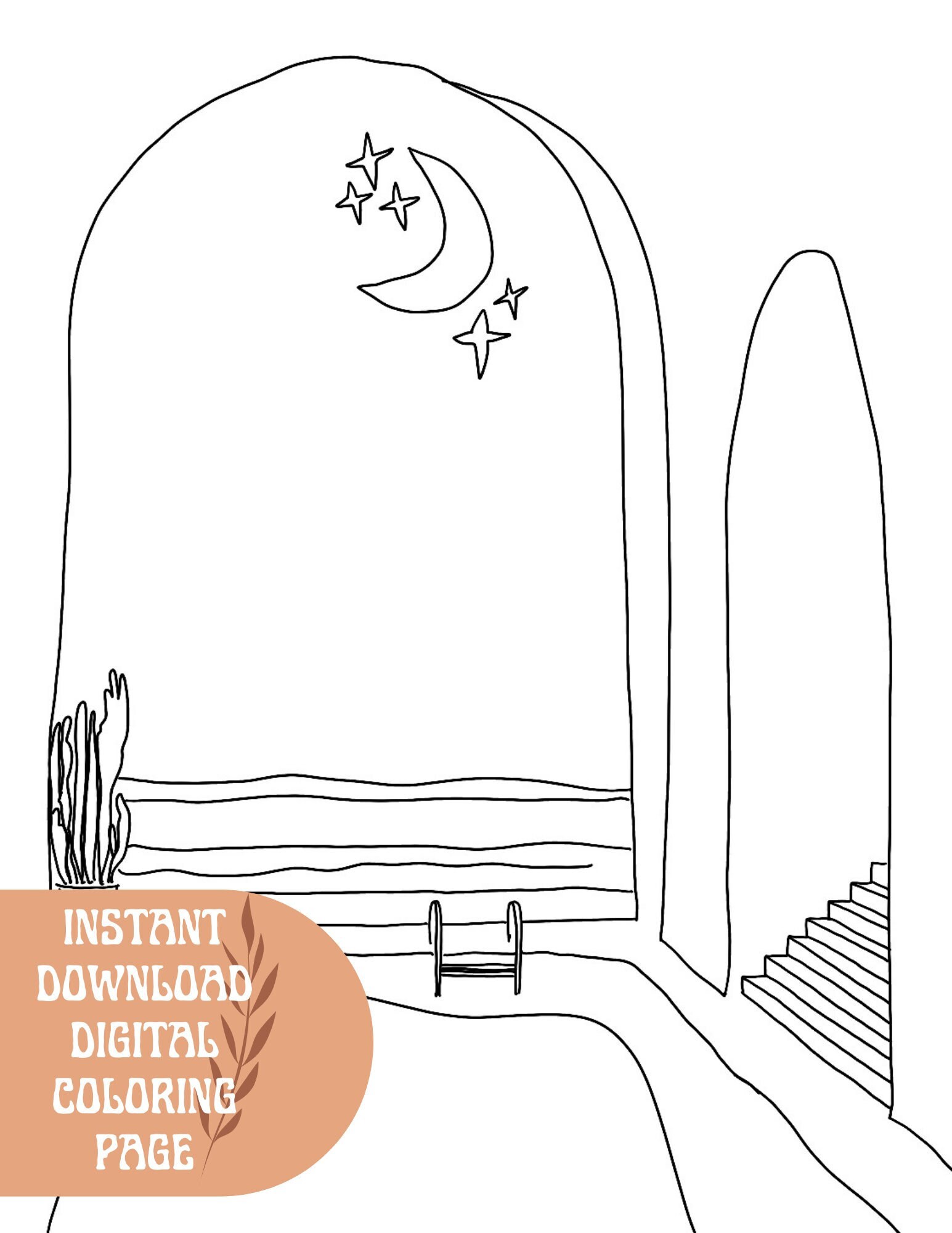 Printable Coloring Page, Digital File Coloring Page, Arch Pool Moon ...