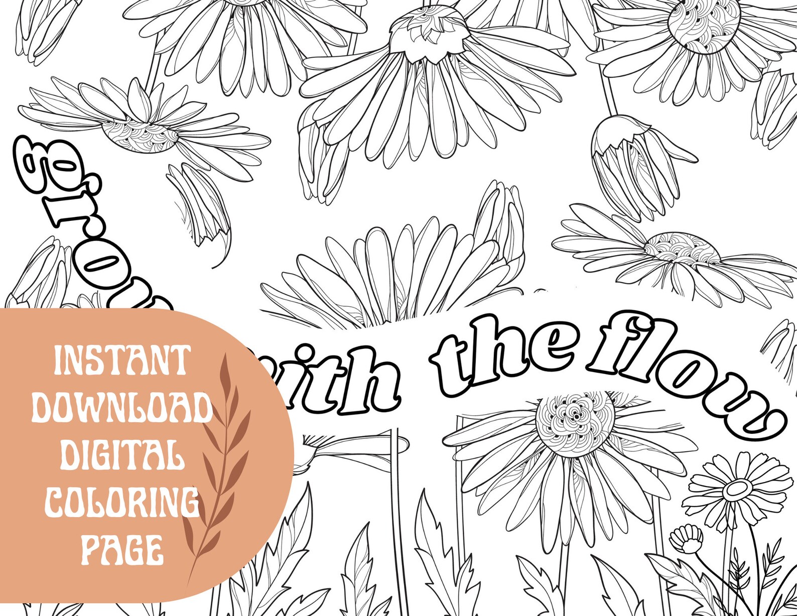 Printable Coloring Page, Digital File Coloring Page, Flowers Coloring ...