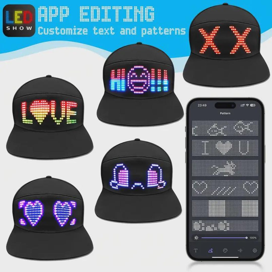 Custom LED Hat – Bluetooth Light up Cap With Text & Emoji Display ...